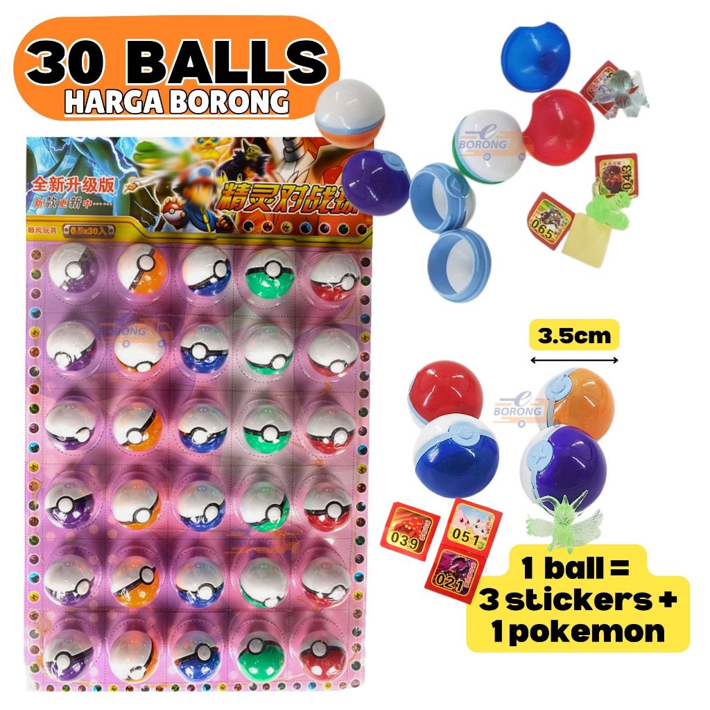 BORONG【30 balls】Pokémon Poké Ball Toy Figure Sticker Pokeball Pokemon ...