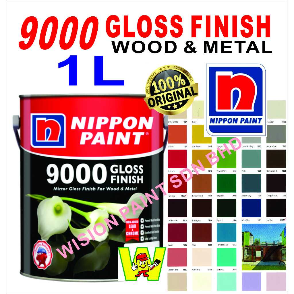 1L - 1 Liter Nippon Paint 9000 Gloss Finish Gloss Paint Cat Minyak Besi Kayu | Shopee Malaysia