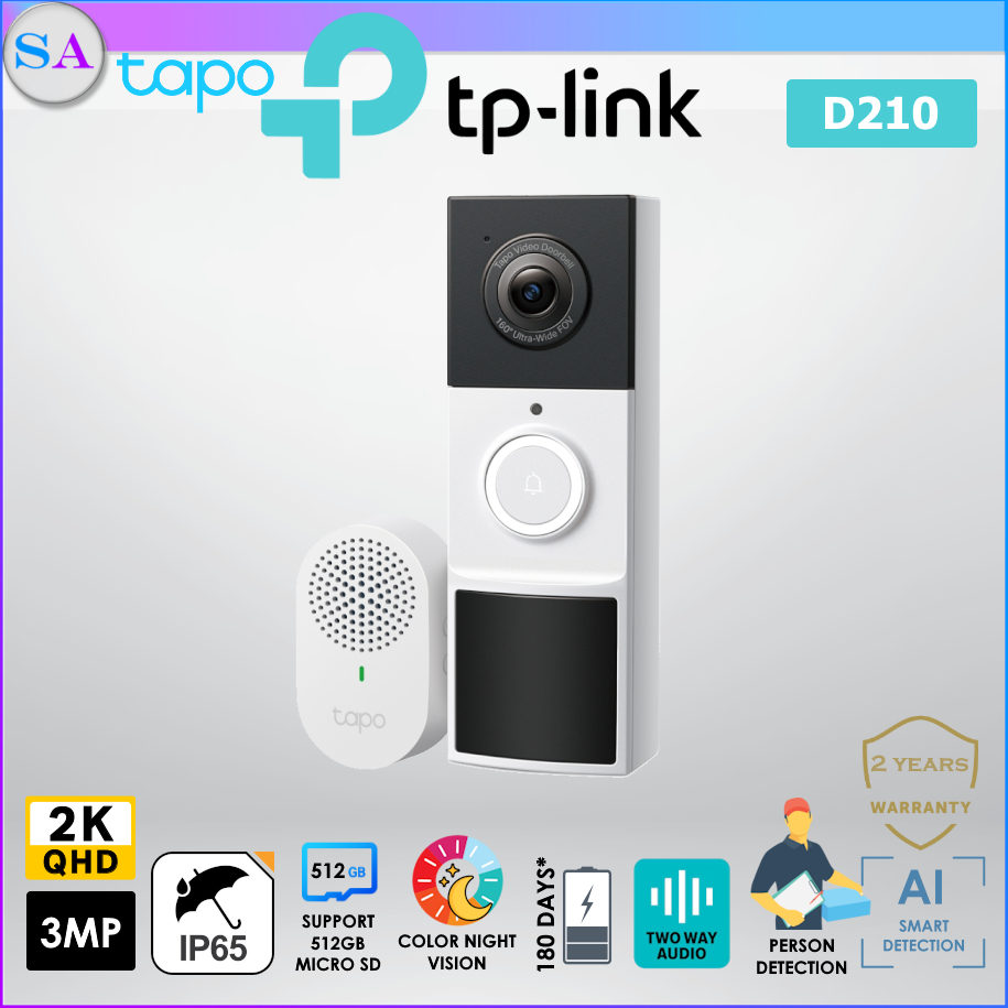 TP-Link Tapo D210 2K 3MP Outdoor Smart Video Doorbell Camera | Shopee Malaysia