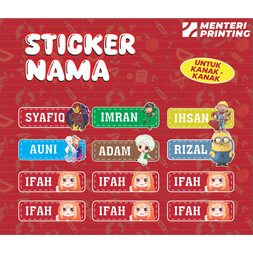 STICKER NAMA KARTUN COMEL PELBAGAI GUNA | Stiker Cute | Cartoon Sticker ...
