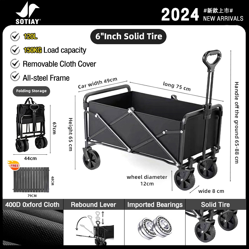 SOTIAY Camping Trolley Wagon Foldable Trolley Camping Wagon Table Set ...