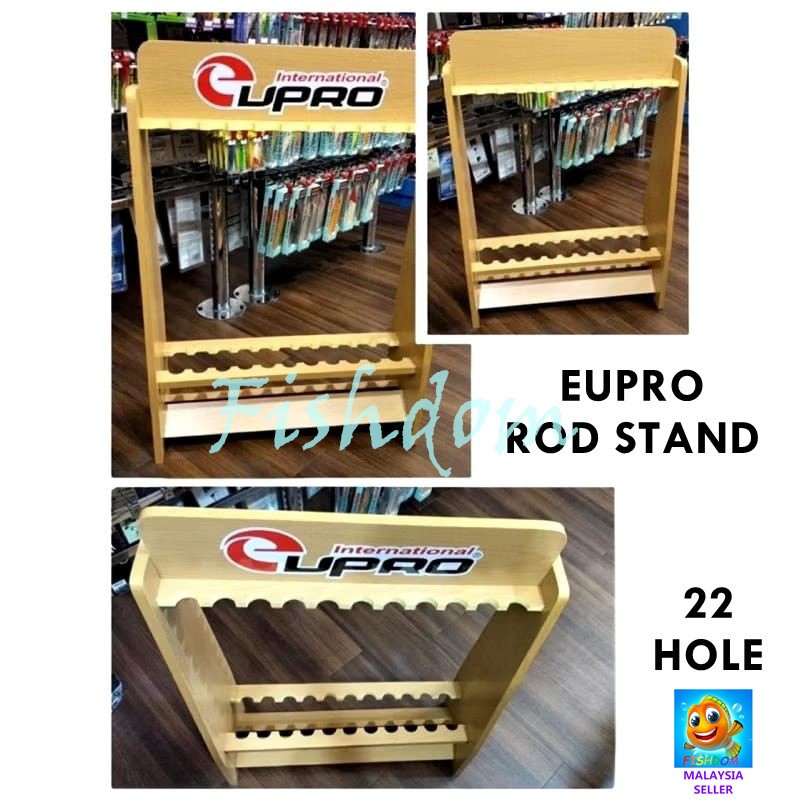FISHDOM EUPRO 22 HOLE WOODEN FISHING ROD RACK ROD STAND DISPLAY RACK ...