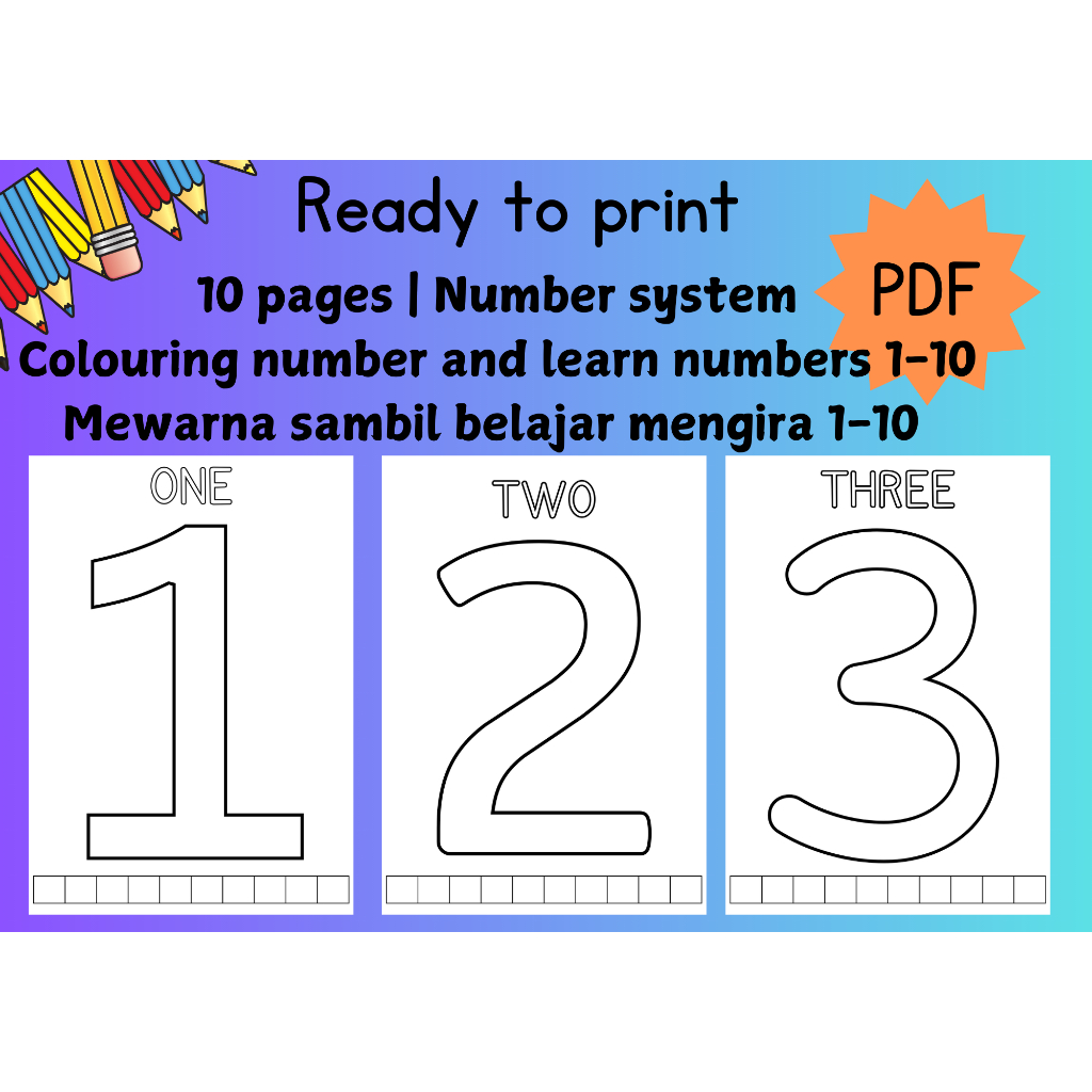 PDF | Colouring Number and Learn Numbers 1-10 | Number system | mewarna ...