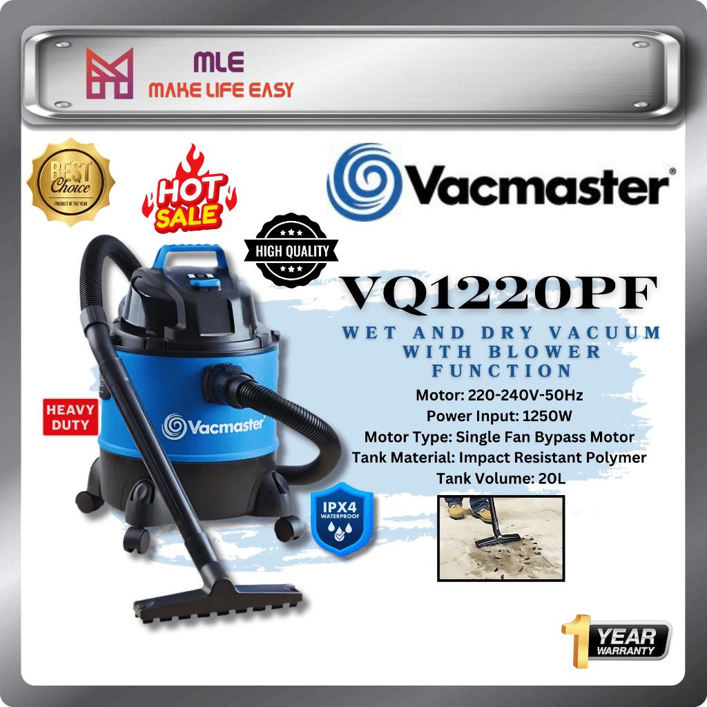VACMASTER VQ1220PF 20L WET & DRY VACUUM CLEANER WITH BLOWER FUNCTION ...