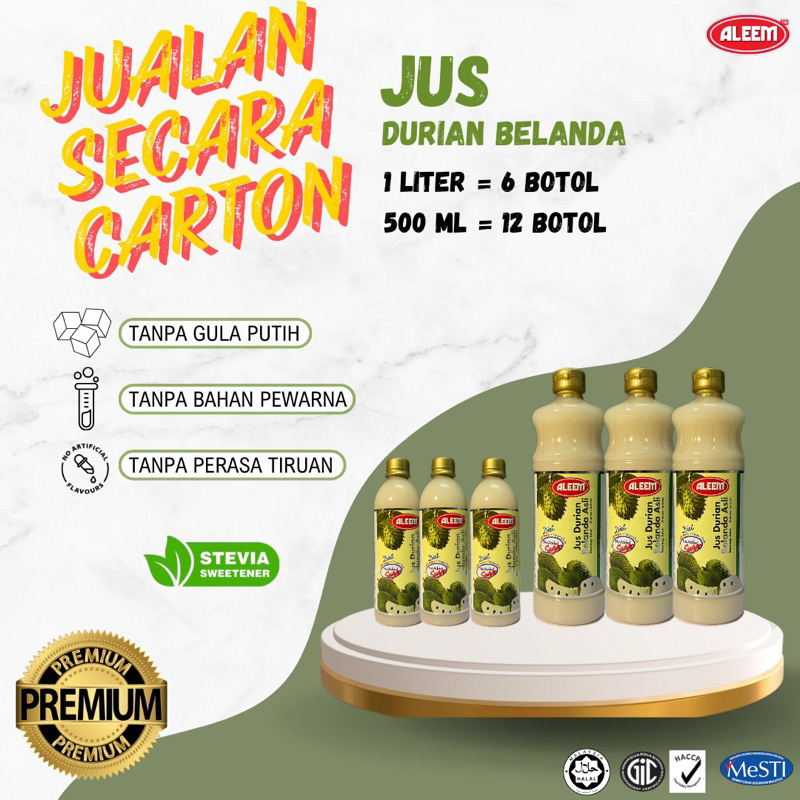 1 Carton (12 bottle) Jus Pati Buah Durian Belanda ALEEM 500ml/1L with ...