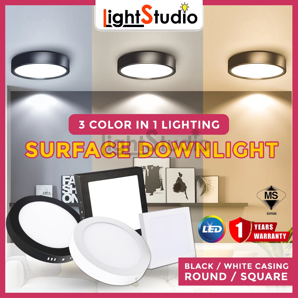【NEW MODEL】 Round/Square LED Surface Downlight with Sirim (Black/White ...