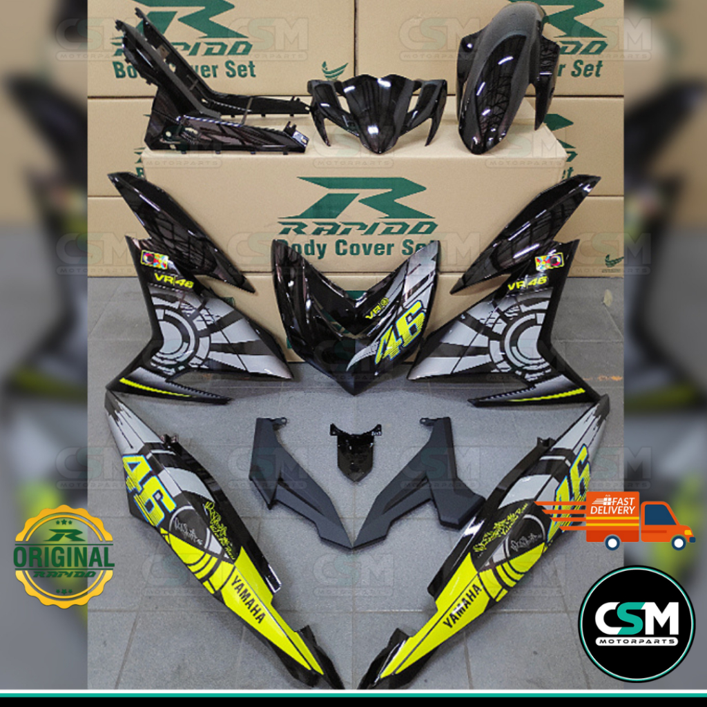 [READY STOCK] Coverset Bodyset Yamaha LC150 VR-46 Y15 Y15ZR V1 V2 Black ...