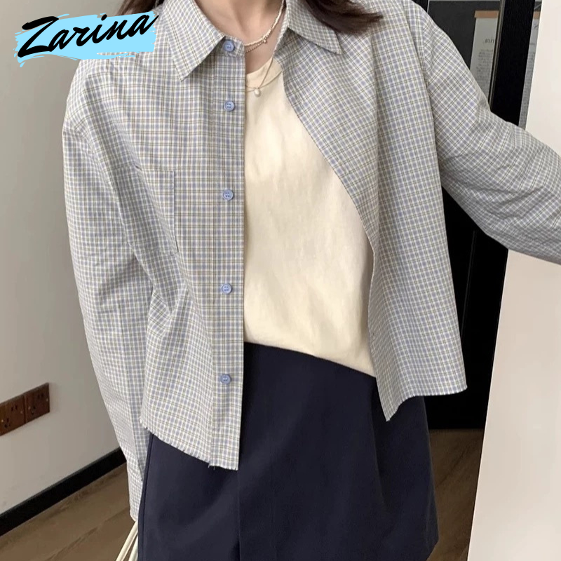 【ZARINA】Blouse Plus Size Crop Top Long Sleeve Retro Style For Women ...