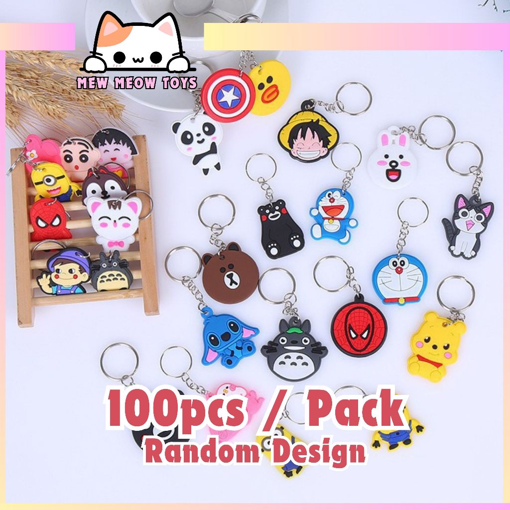 [MEW] 100pcs/Pack 3cm~4cm Random Keychain Cute Keyring Cartoon Keychain ...