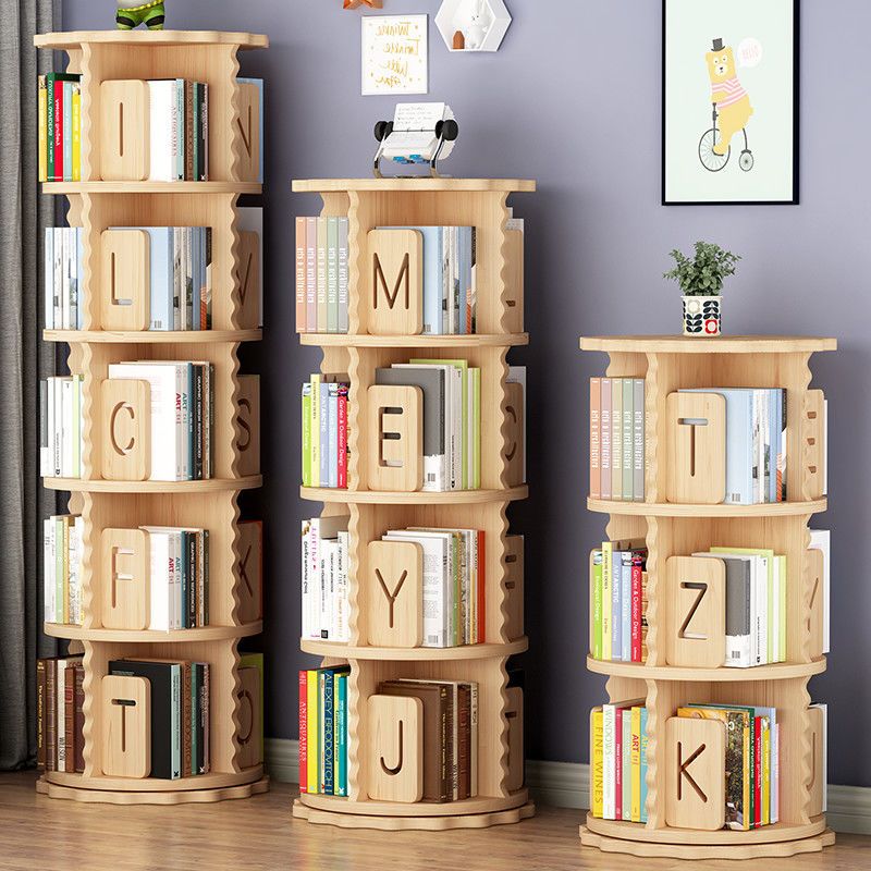 2/3/4/5/6 Layers Solid Wood 360 Rotating Book Shelf Children Bookcase ...