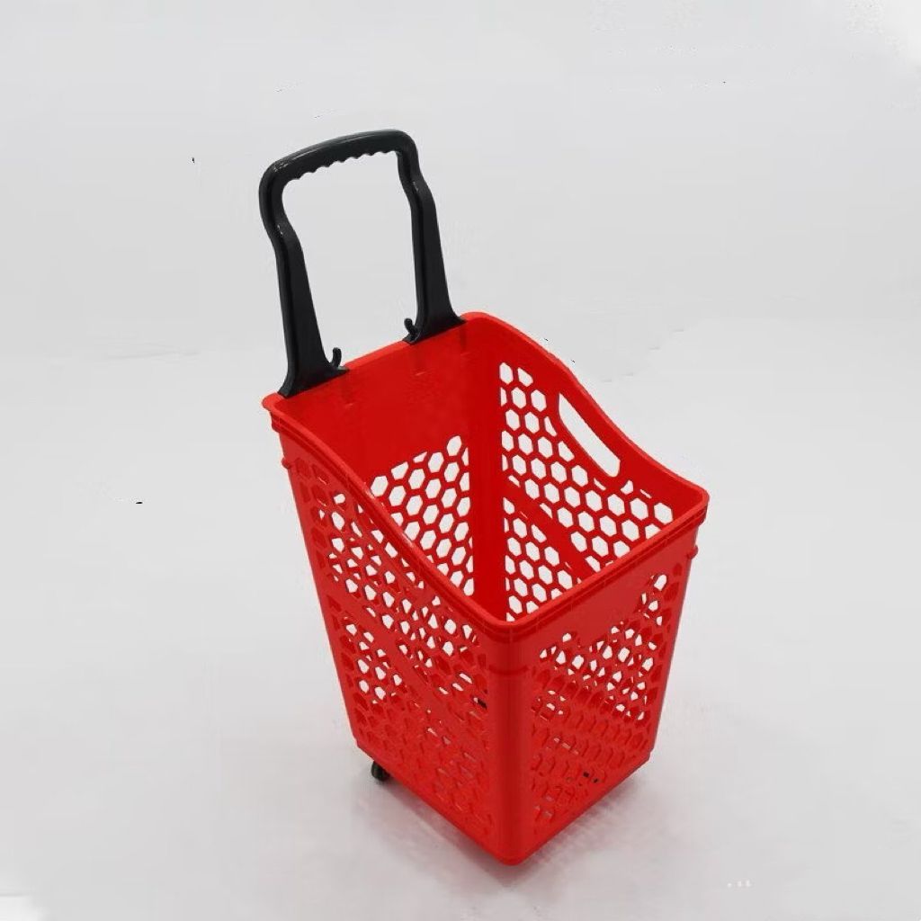 HIGH BACK BASKET (RED)/ HAND SHOPPING BASKET W/ROLLER/ GROCERY BASKET ...