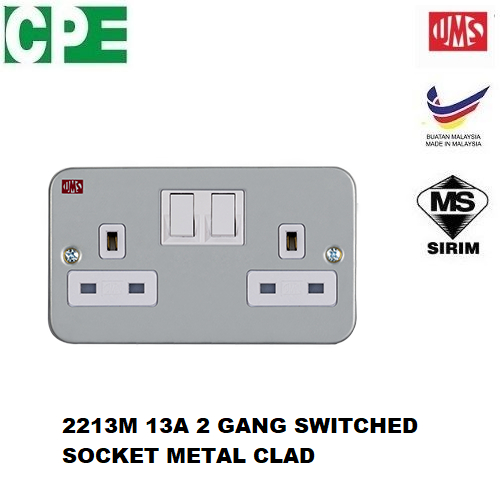 UMS 2213M 13A 2 Gang SP Switched Socket Outlet METAL CLAD | Shopee Malaysia