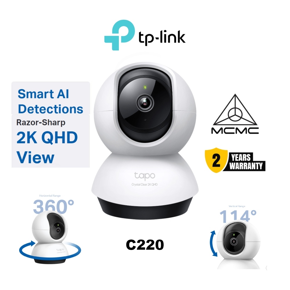 TP Link Tapo C220 2K 4MP QHD Resolution Pan/Tilt AI Home Security Wi-Fi Camera Night Vison Two ...