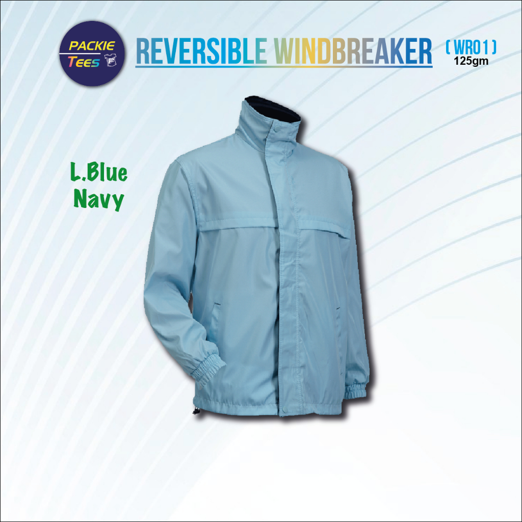 WR0110 LIGHT BLUE/NAVY BLUE REVERSIBLE 2 SIDE WEAR WINDBREAKER JACKET 100% POLYESTER WINDPROOF ...