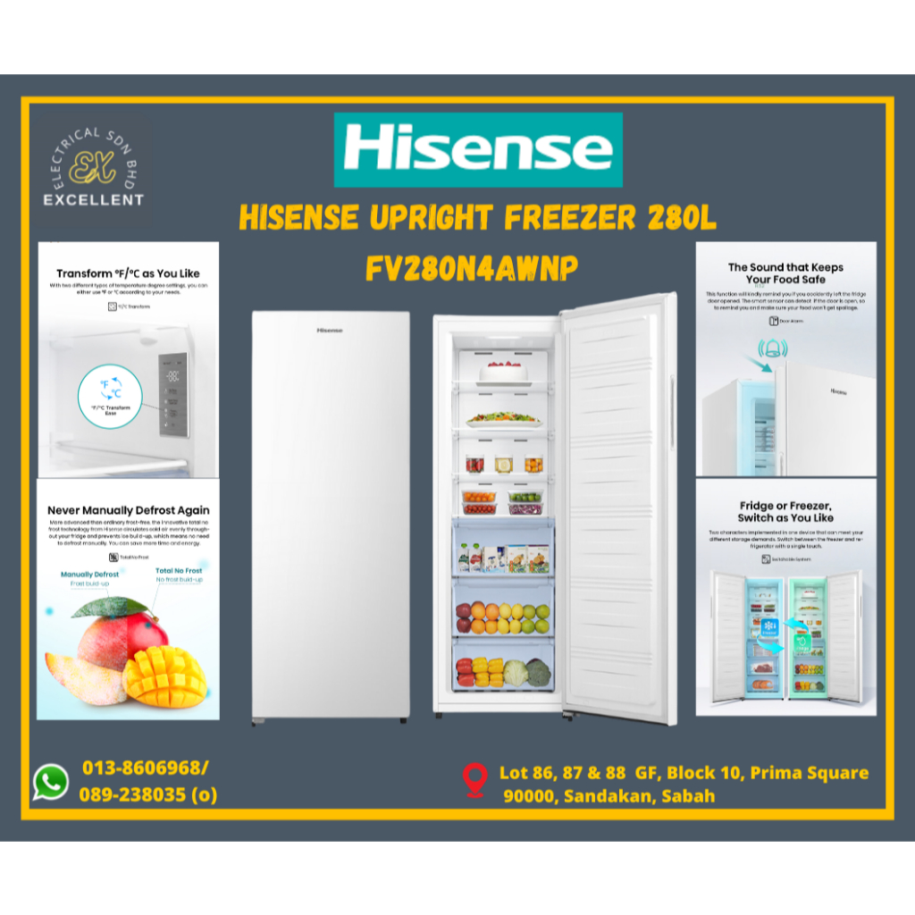 Hisense 280L Upright Freezer 2IN1 Fridge FV280N4AWNP Peti Sejuk ...