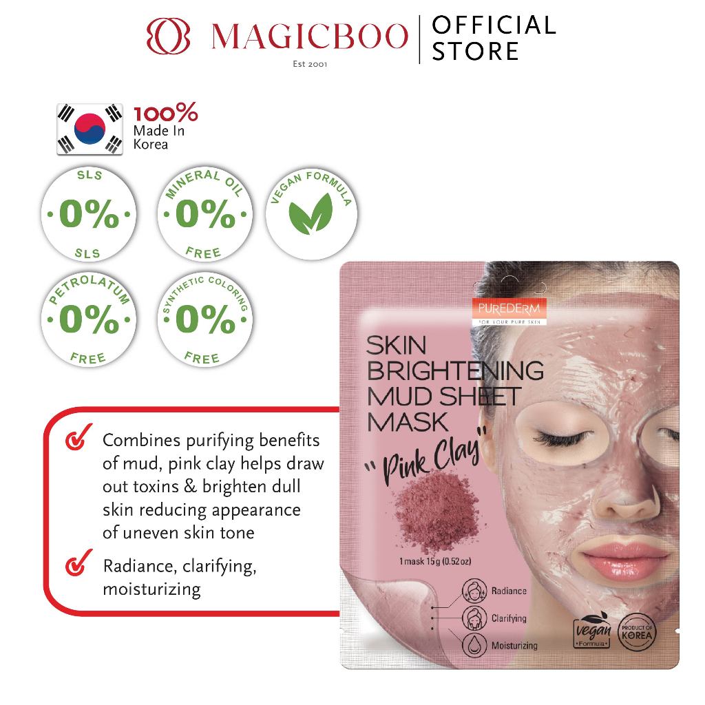 Magicboo Purederm Skin Brightening Mud Sheet Mask Vegan Pink Clay 15g ...