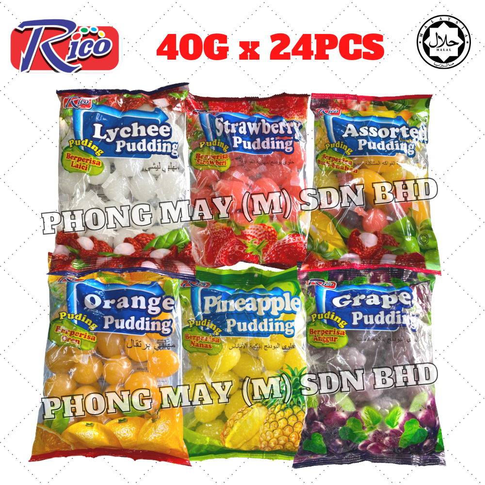 RICO FRUIT PUDDING/ 水果果冻 [40G*24PCS] STRAWBERRY/ LYCHEE/ MANGO/ GRAPE ...