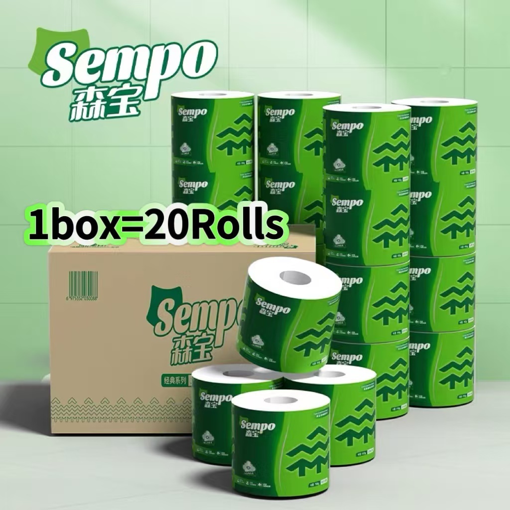 TISSUE PAPER ROLL Sempo Toilet Roll 4ply （1box=20Rolls） Can be dispersed 森宝卷纸有芯卷筒纸卫生纸家用厕纸加厚家庭实惠装 ...