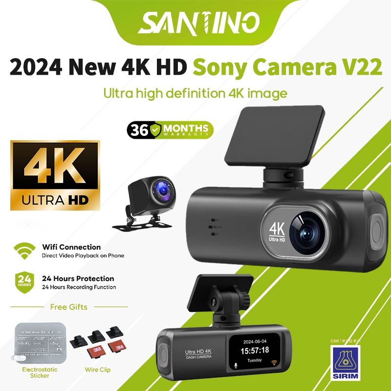 SANTINO V22 Dash Cam Car Pro Plus 4K HD Car Recorder with GPS WIFI ...