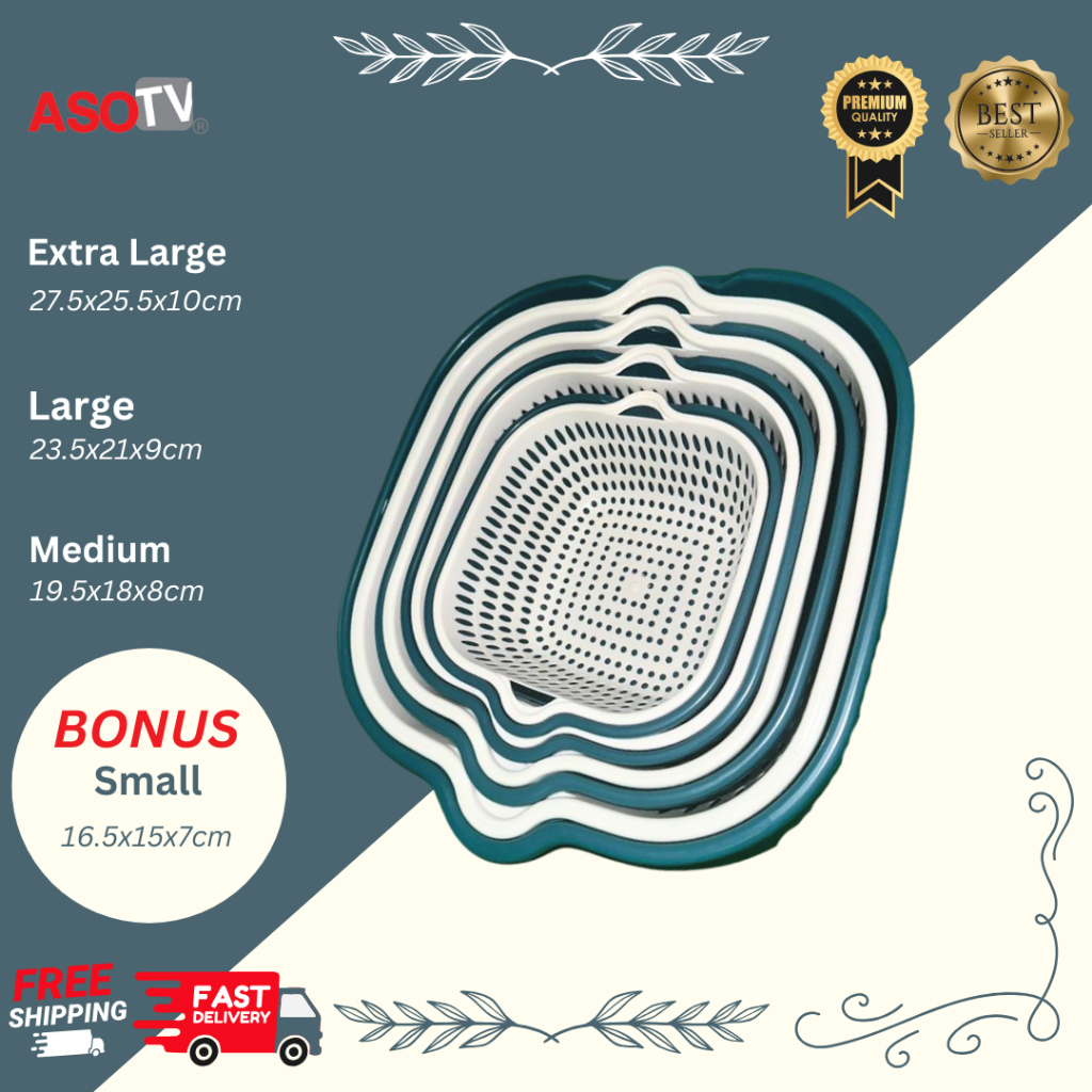 ASOTV® 8 in 1 Drain Basket Fruit Vegetables Washing Strainer Bakul Cuci Sayur Bakul Basuh Sayur ...