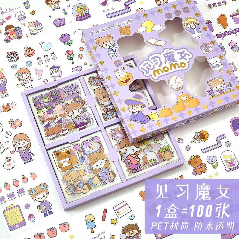 100 pieces of notebook stickers set cute cartoon gift box notebook ...