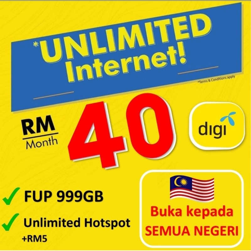 Simkad Digi Prepaid 40| Postpaid 55 Unlimited Data Internet Hotspot ...