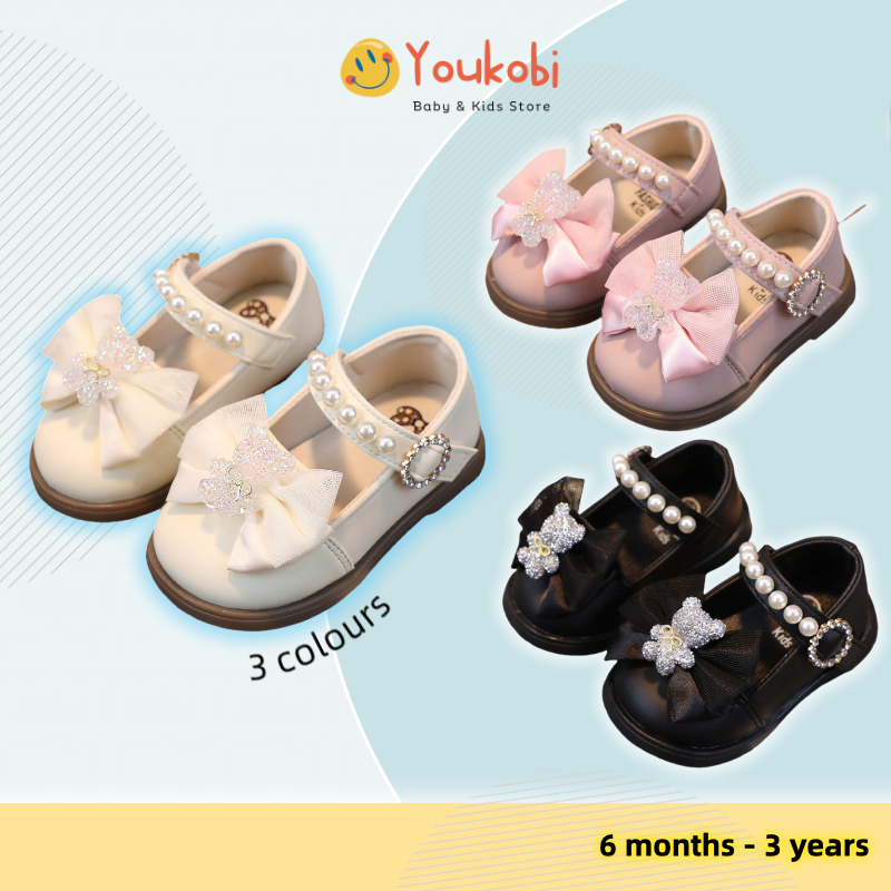 Youkobi 6 Months to 3 Years Old Crystal Bear Bow PU Leather Kids Shoe ...