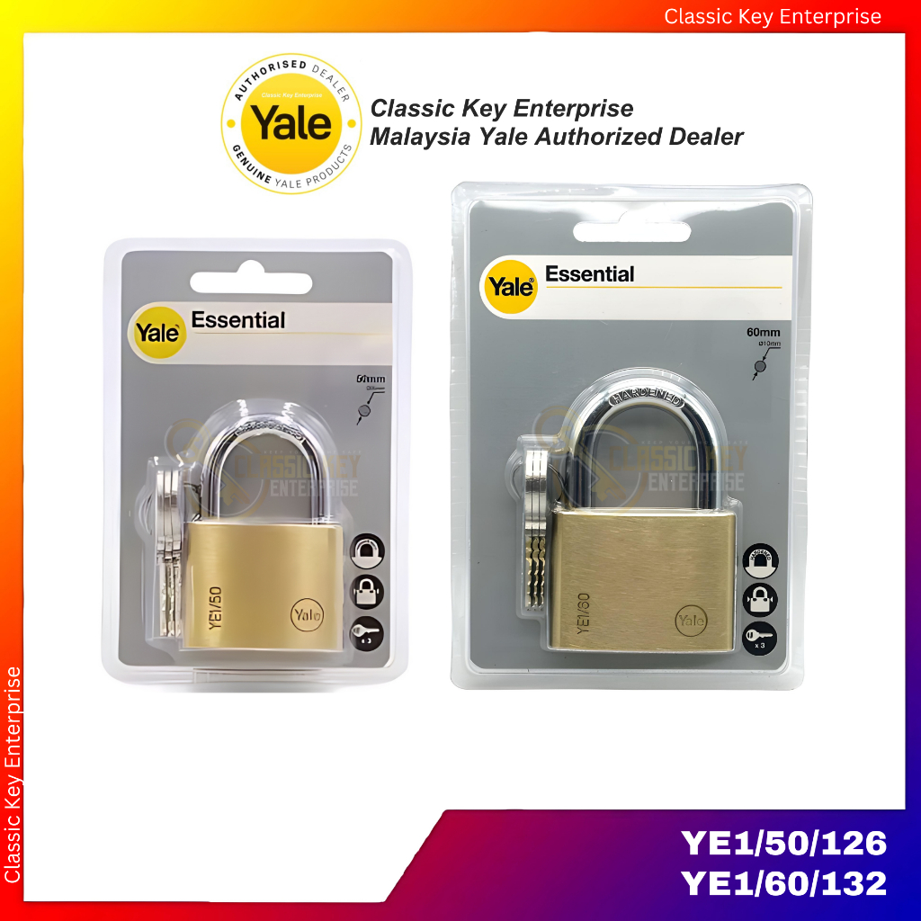 Yale Padlock Essential Series YE1 Solid Brass Padlock (Size 50mm / 60mm ...
