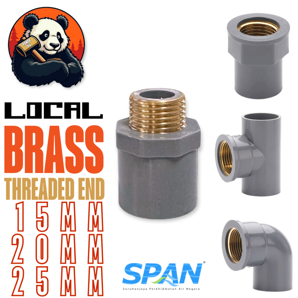 🐼【BRASS THREADED】PVC Fittings Penyambung Paip PVC Benang Dalam Tembaga PT Elbow PT Socket PT Tee ...