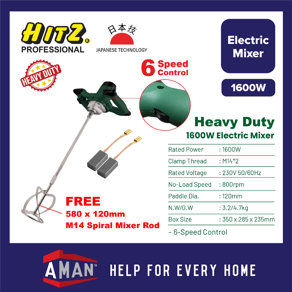 HITZ Electric Mixer 6 Speed Corded Blender Power Tool Paint Mixer ...