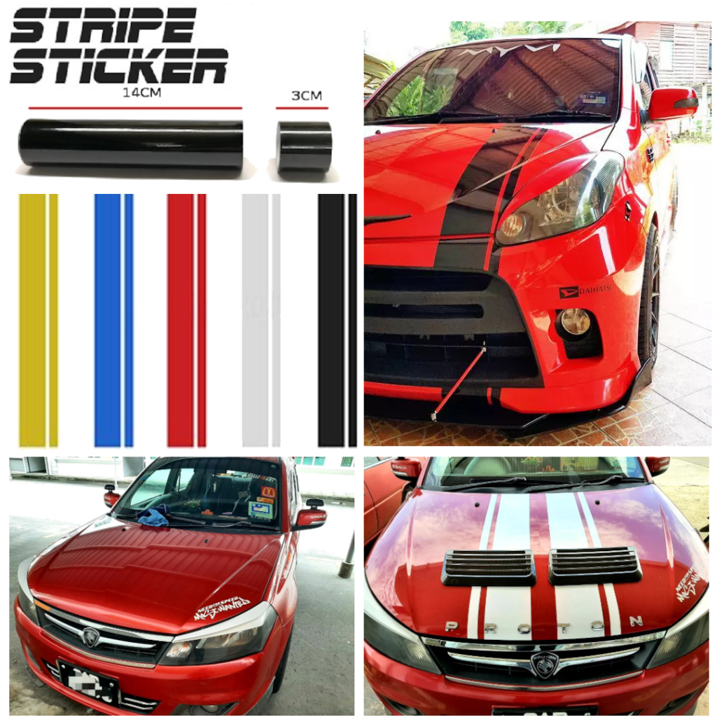 100cm Perodua Myvi Car Front Bonnet Racing Stripe Sticker Liner ...