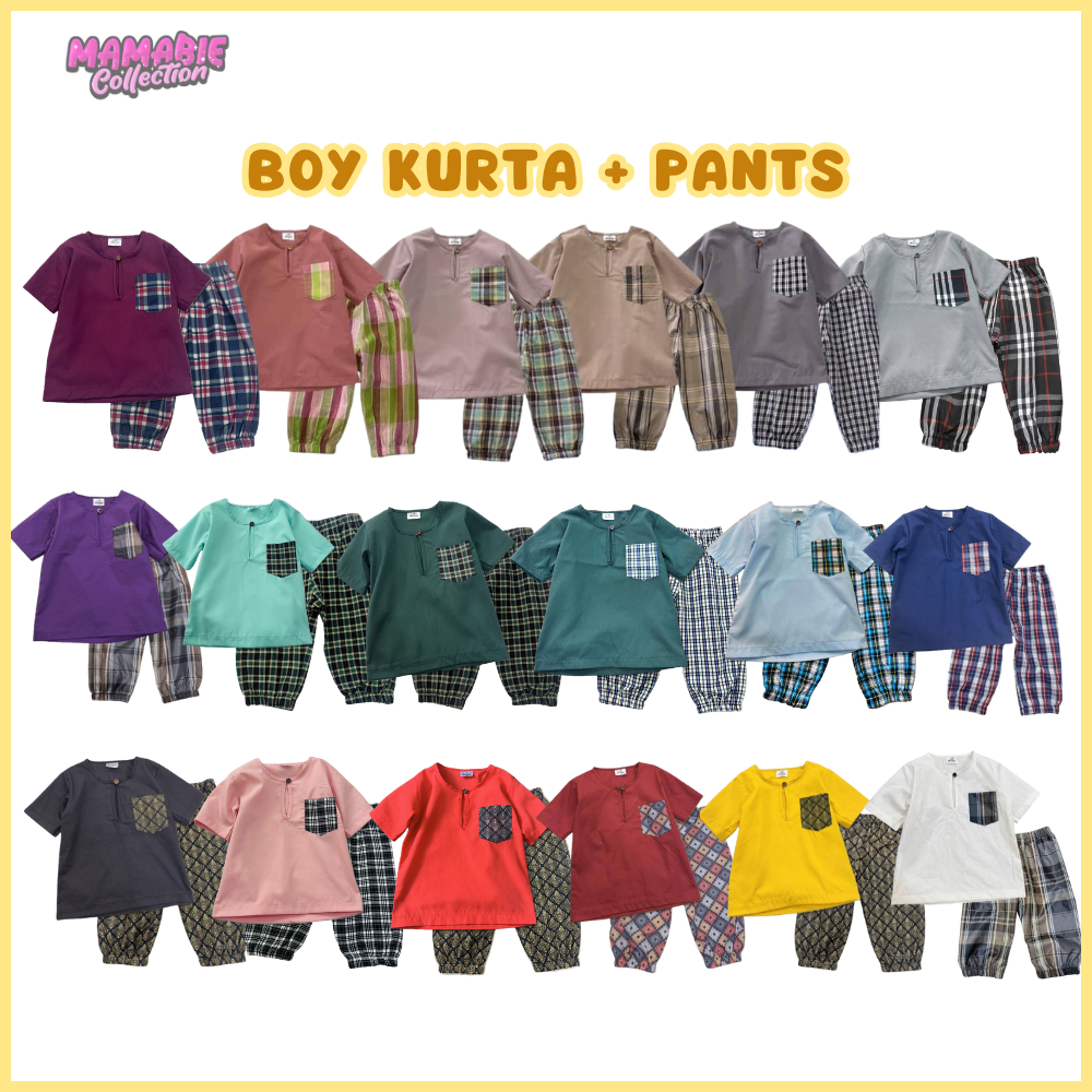 Set Kurta Checkered Budak Lelaki Baby Boy Kurta with Pants Set Baju ...