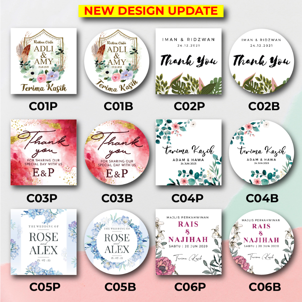 100pcs/150pcs Editable Sticker Doorgift Kahwin / Sticker Wedding ...