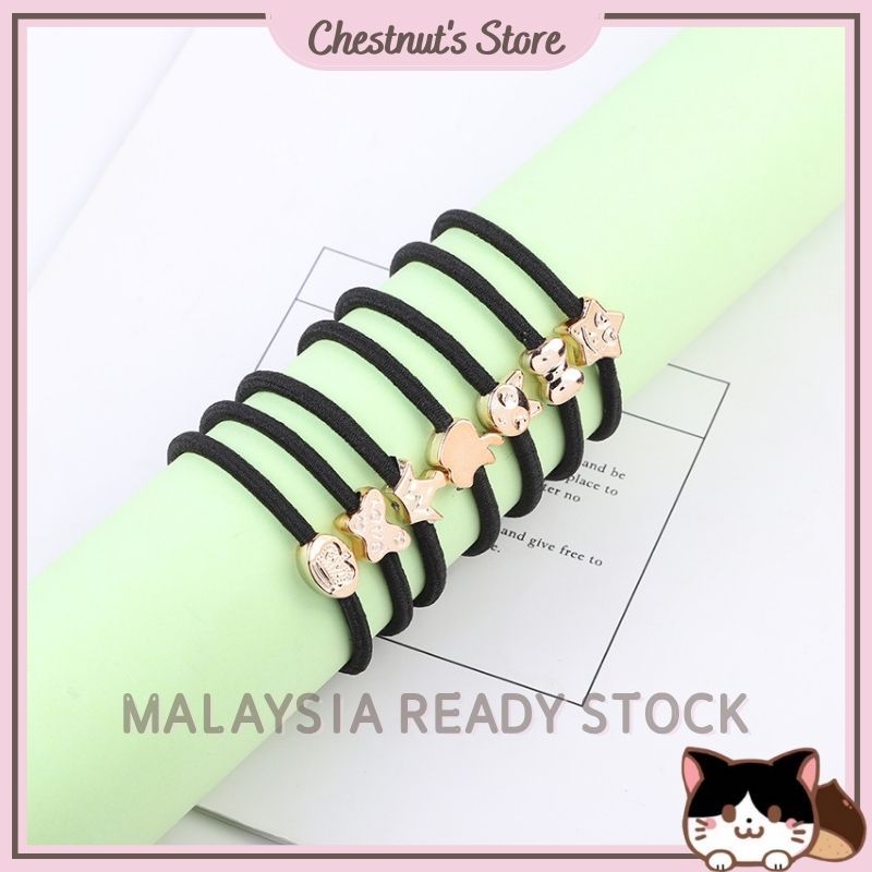 CHESTNUT'S STORE Gold Bead Black Hair Tie Cute Cartoon Hairties Simple ...