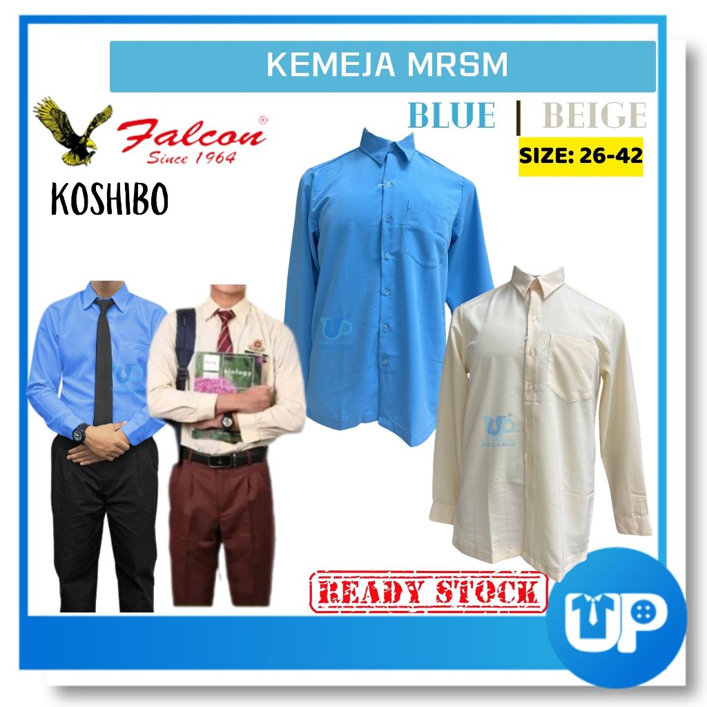 Falcon Baju Sekolah Menengah MRSM Baju Kemeja Biru Gelap Beige Lengan ...