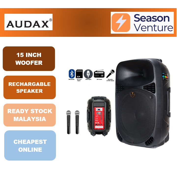 Audax PR-15V 15" Power Sound AC/DC Portable PA Speaker System (2 ...