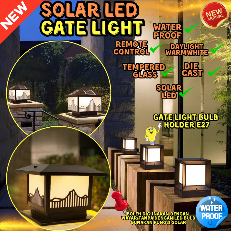 Outdoor Gate Light Waterproof | Lampu Pagar Electrify (Solar Pillar ...