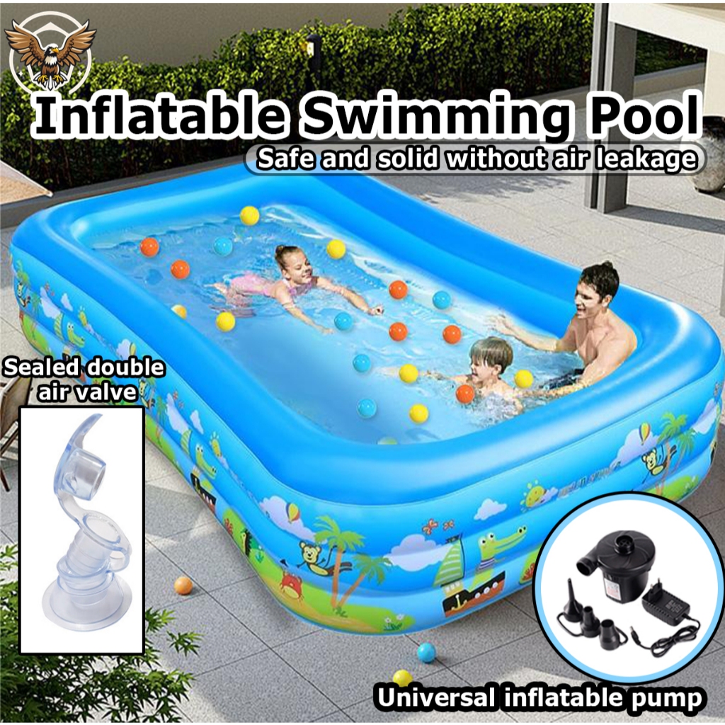 Rectangular 3 Rings Inflatable Swimming Pool Extra Large Rectangle Kids ...