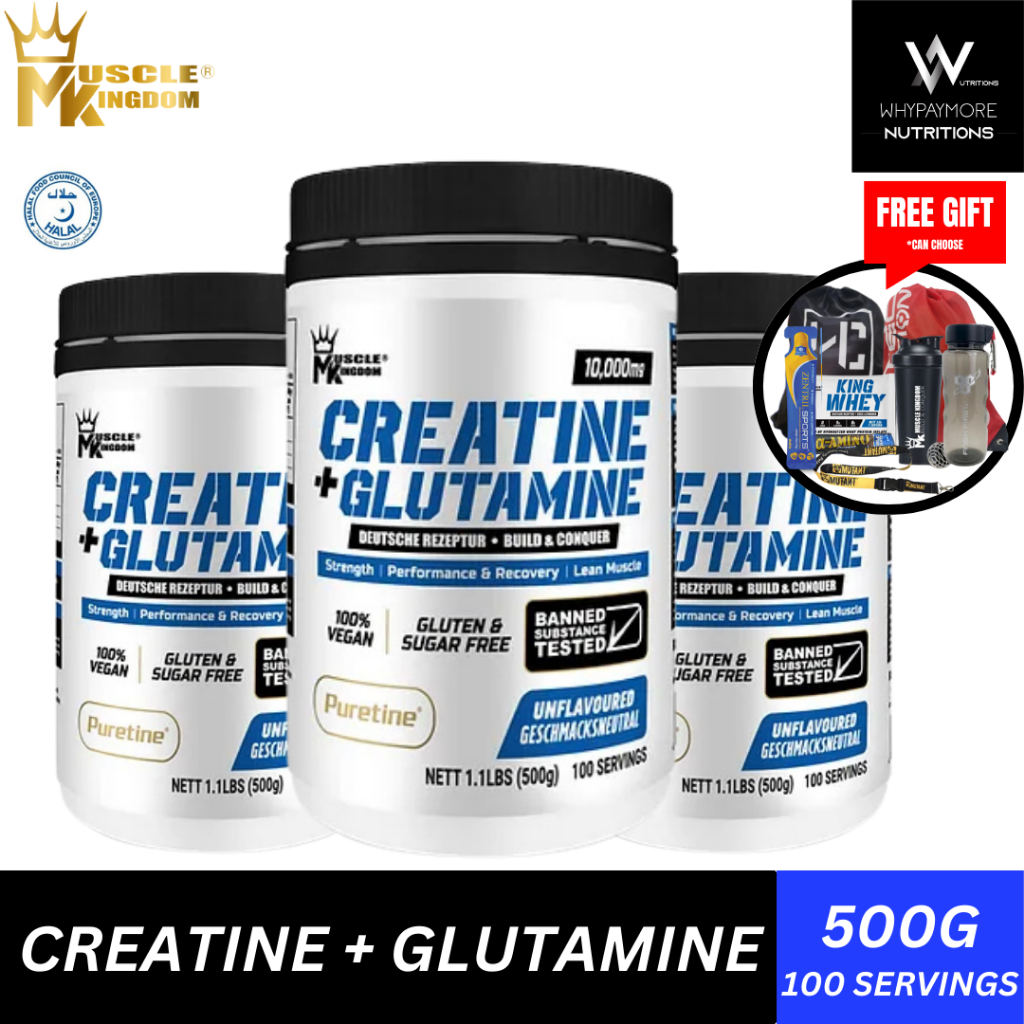 MK Muscle Kingdom Creatine + Glutamine 500 g (Free 1 Gift) 100 serving ...