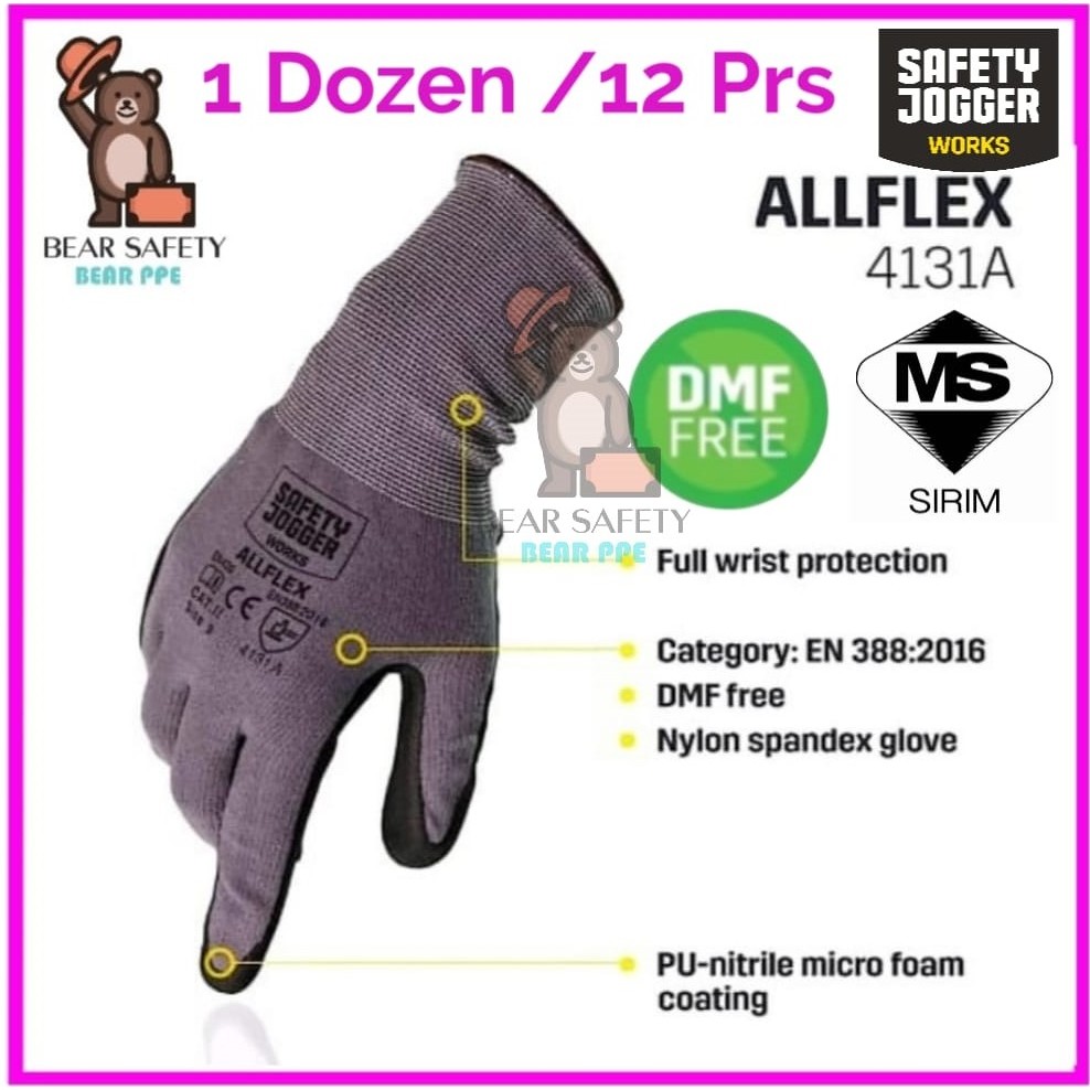 Safety Jogger Safety Gloves /Sarung Tangan - ALLFLEX 4131A (DOZEN) With ...