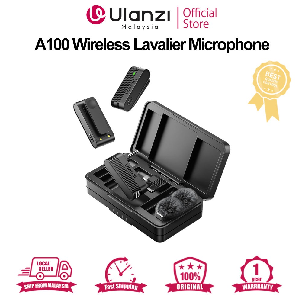ULANZI A100 Wireless Lavalier Microphone Lapel Mic for Camera and Phone ...