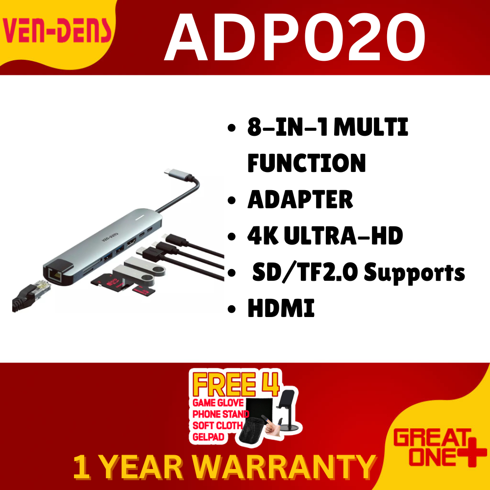 VEN-DENS VD-ADP020 4K 8IN1 HUB Multifunction Adapter ( WITH OTHERS VEND ...