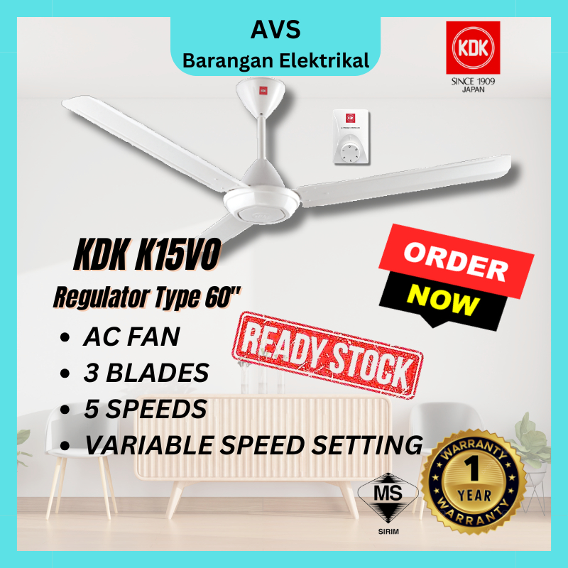 KDK K15V0 60" 3 BLADE CEILING FAN KIPAS SILING AC FAN ENERGY SAVING ...