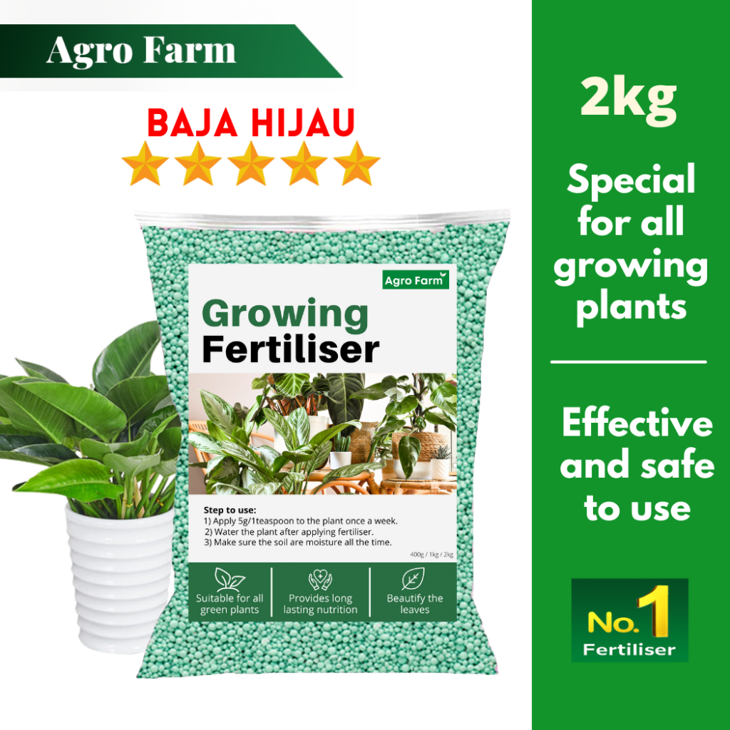Agro Farm (2kg) Baja Tumbuh / Baja Hijau / Growing Fertilizer / Fertilizers for plants / Baja ...