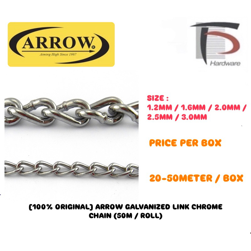 [100% ORIGINAL] ARROW GALVANIZED LINK CHROME CHAIN (50M / ROLL ...
