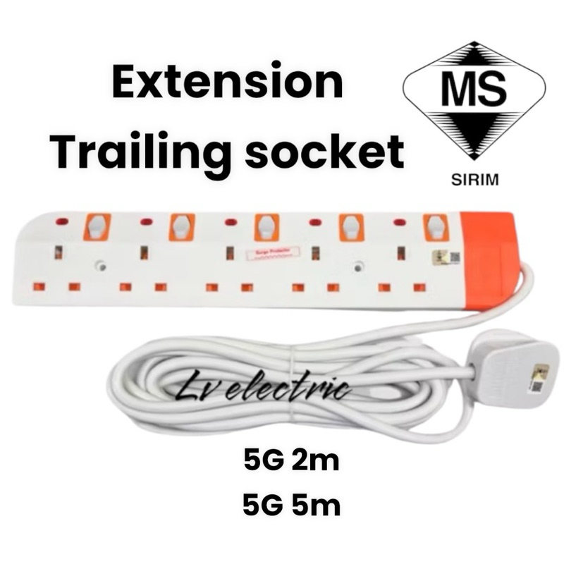EXTENSION TRAILING SOCKET 5G 2m/5G 5M WITH NEON SIRIM WITH SURGER PROTECTOR | Shopee Malaysia