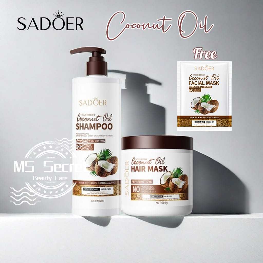 SADOER 2 IN 1 Nourishing Coconut Oil Shampoo & Hair Mask Set 500ml+500g*Free Coconut Face Mask ...