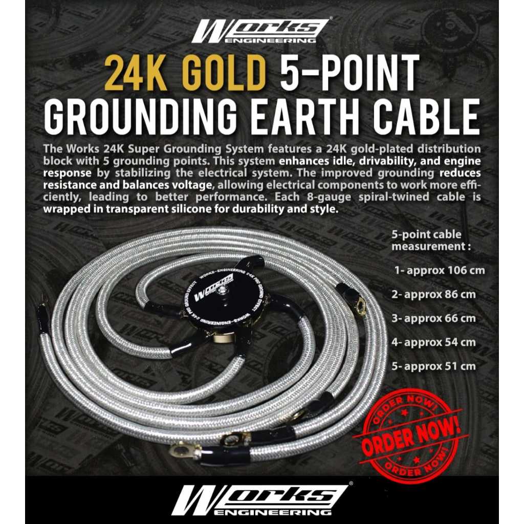 WORKS 24K GROUNDING EARTH CABLE 5-POINT UNIVERSAL | Shopee Malaysia