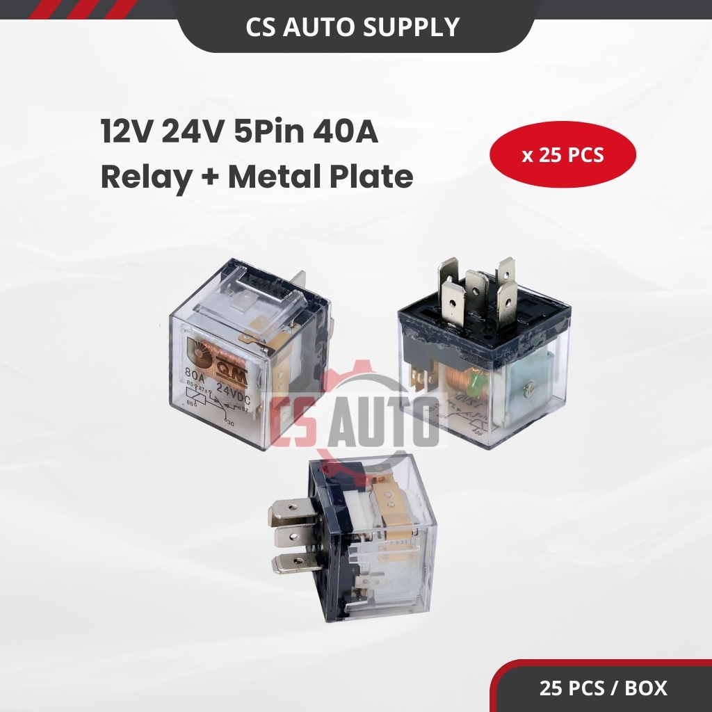 25pcs x Relay 12V 24V 5 Pin 40A Universal + Metal plate (printing error ...