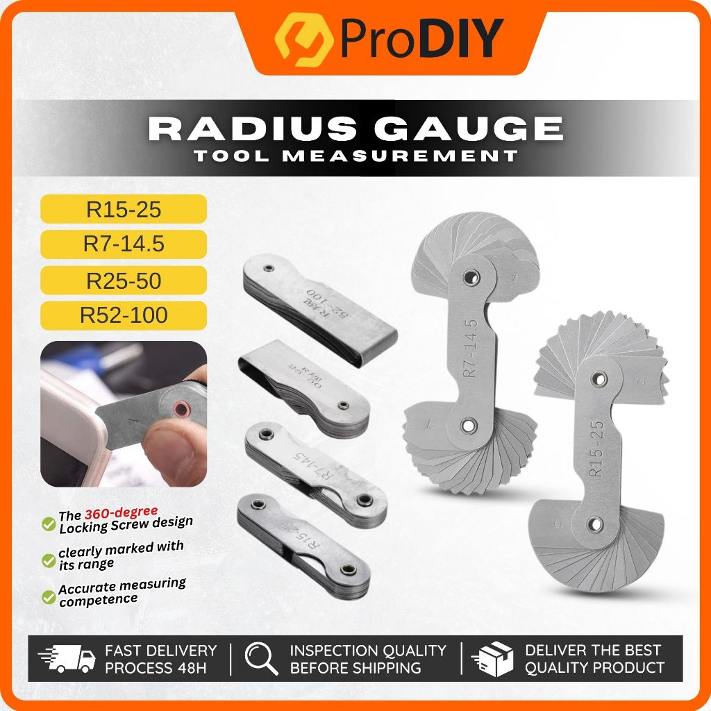 Radius Gauge Fillet Feeler Gauge R7-14.5 / R15-25 Metric Measuring Tool ...